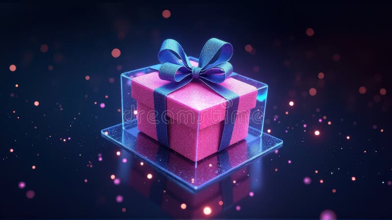Glittering Pink Gift Box in Glass Enclosure Stock Illustration ...