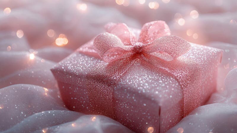 Glittering Pink Gift Box on Soft Fabric Background Stock Illustration ...