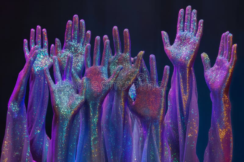 Glittering Rainbow Hands Raised in Celebration Stock Illustration ...