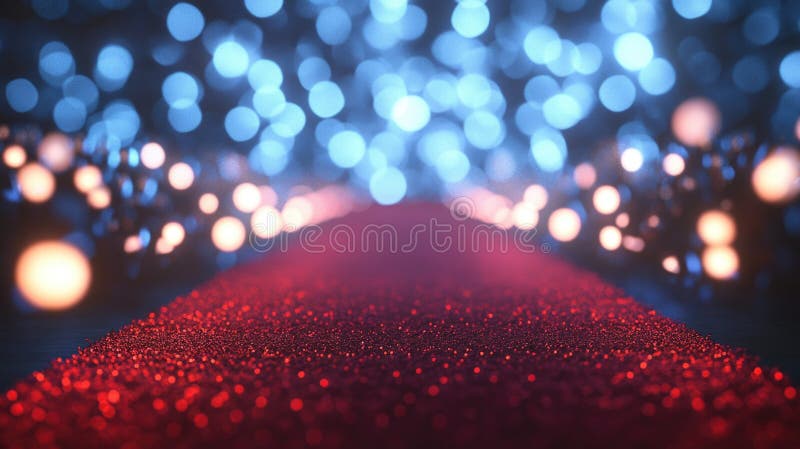 Glittering Red Carpet Pathway with Blue and Orange Bokeh Lights Stock ...