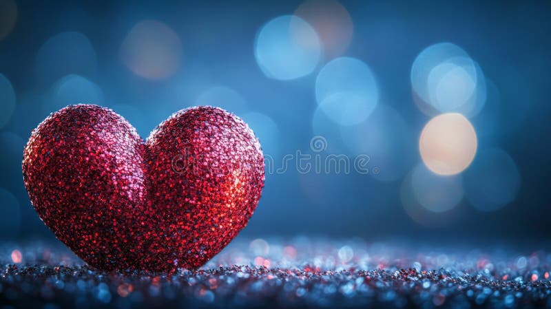 Glittering Red Heart on Blue Sparkling Background Stock Illustration ...