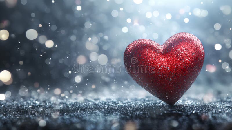 Glittering Red Heart on Sparkling Winter Background Stock Illustration ...