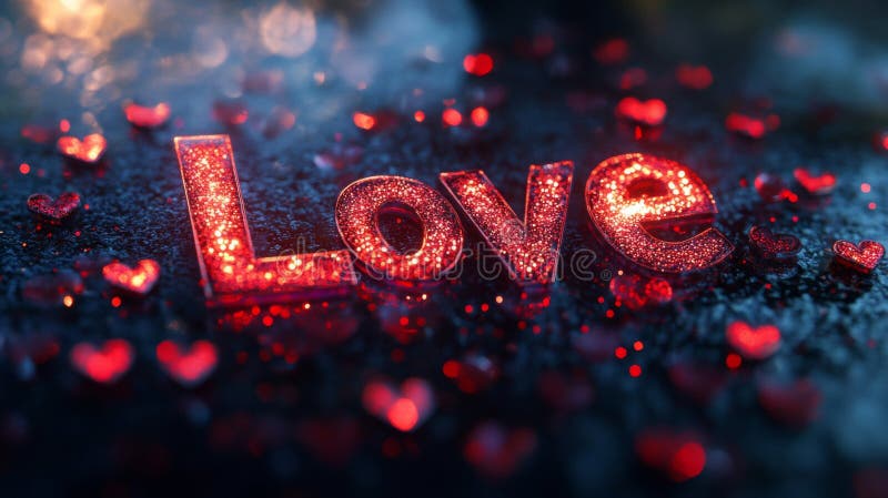 Glittering Red Love Spelled with Hearts Stock Illustration ...