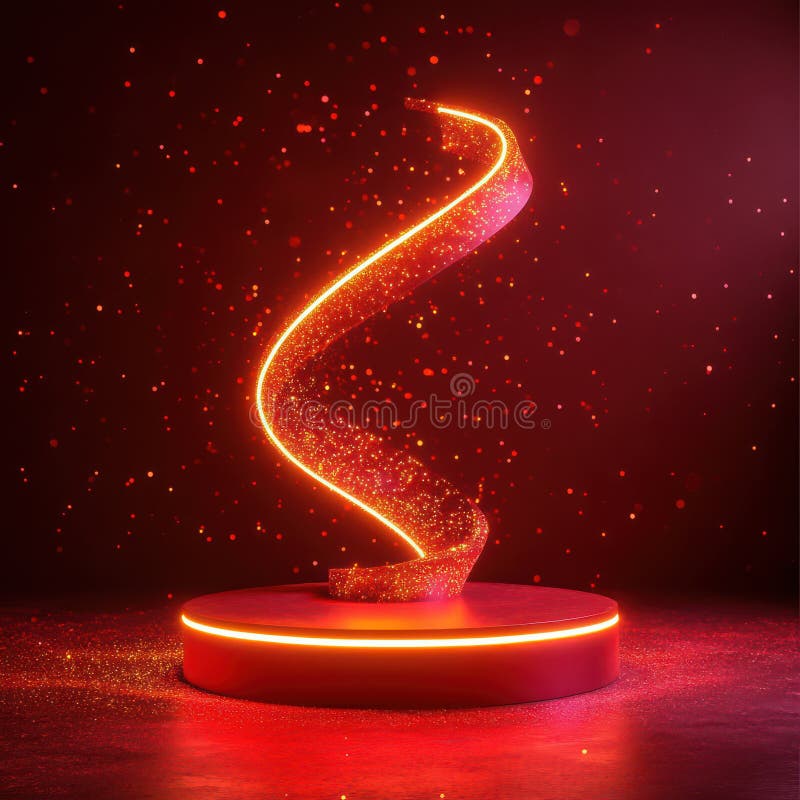 Glittering Red Spiral on Illuminated Platform Festive Design Stock ...