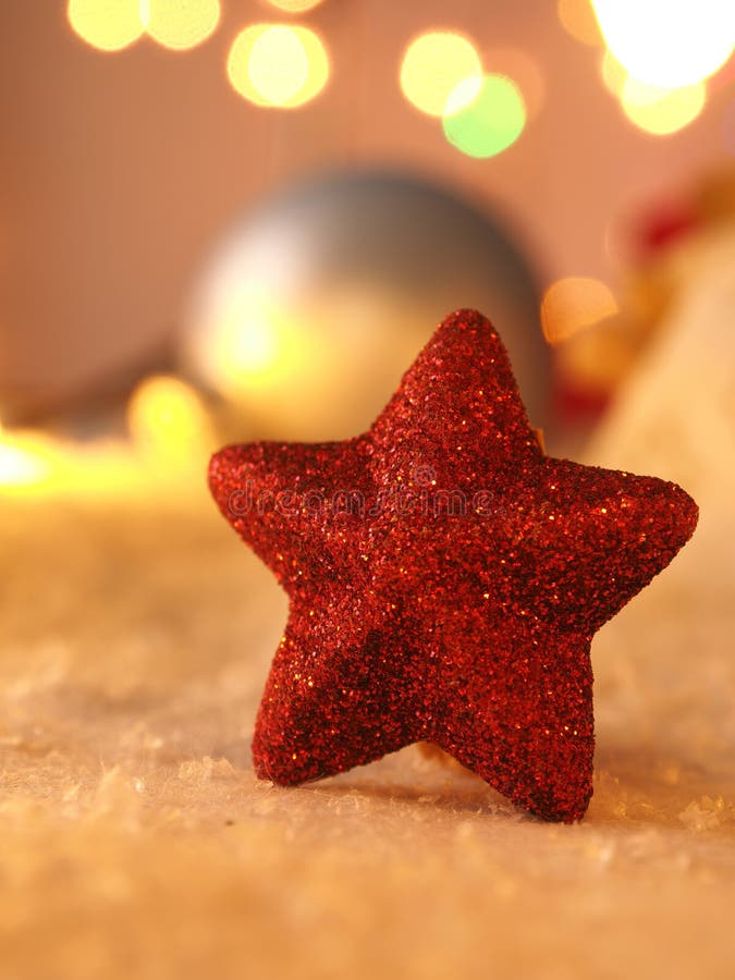 Glittering Red Star Shape in Snow Stock Image - Image of light ...