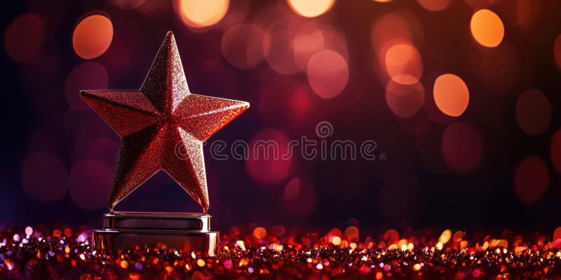 Glittering Red Star Trophy on Sparkling Background for Awards and ...