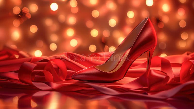 Glittering Ruby Red High Heel Shoes with Bokeh Background, Horizontal ...