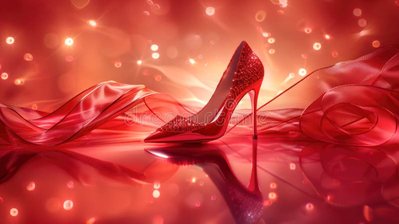 Glittering Ruby Red High Heel Shoes with Bokeh Background, Horizontal ...