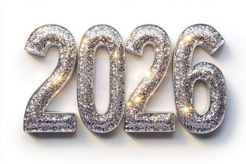 Glittering Silver 2026 Numbers with Shadow Effects for New Year ...
