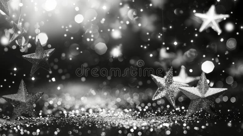 Glittering Silver Stars Twinkling on a Velvety Black Background Stock ...