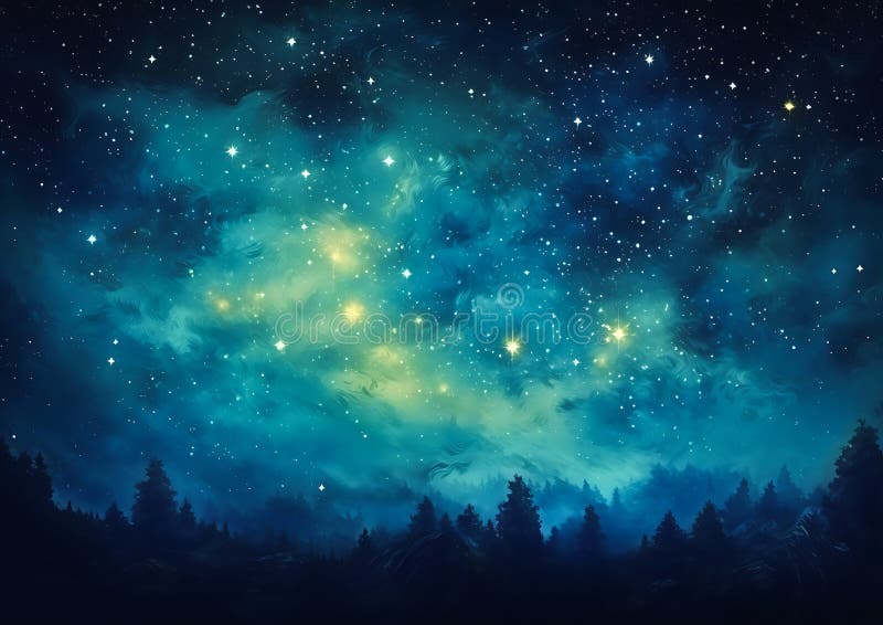 The Glittering Sky: a Forest of Stars Stock Illustration - Illustration ...