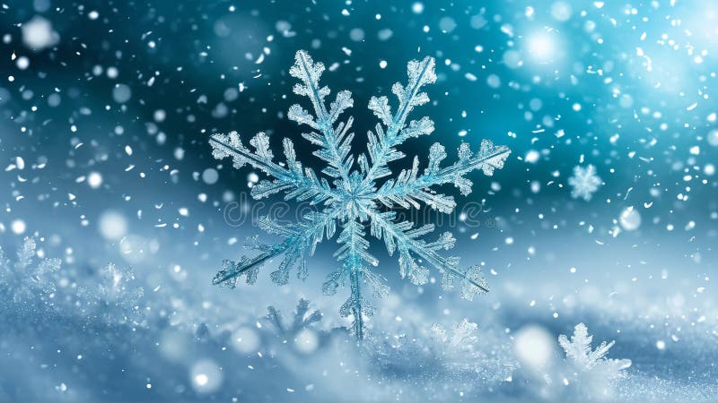 Glittering Snowflake in Winter Wonderland with Falling Snowflakes Stock ...