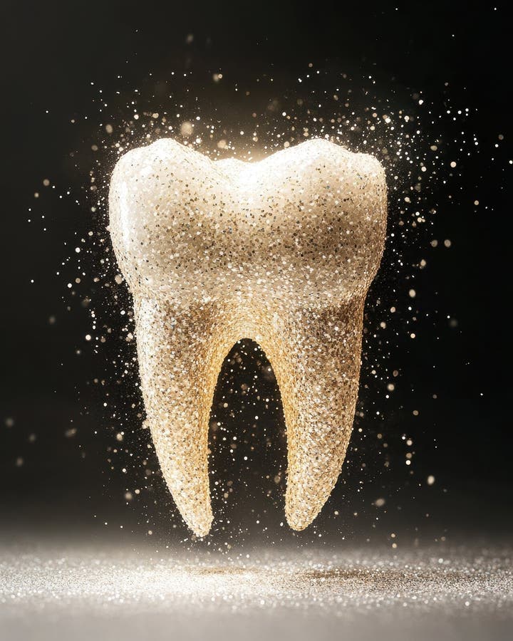 Glittering Tooth with Golden Particles, Sparkles Effect Stock Image ...