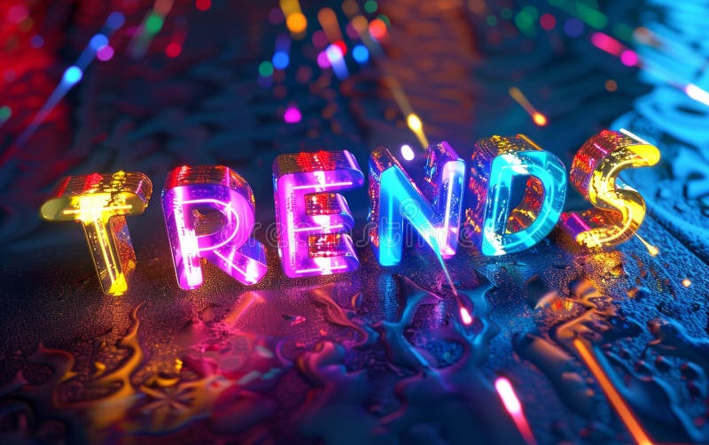 Glittering TRENDS Text with Dynamic Light Rays Stock Image - Image of ...