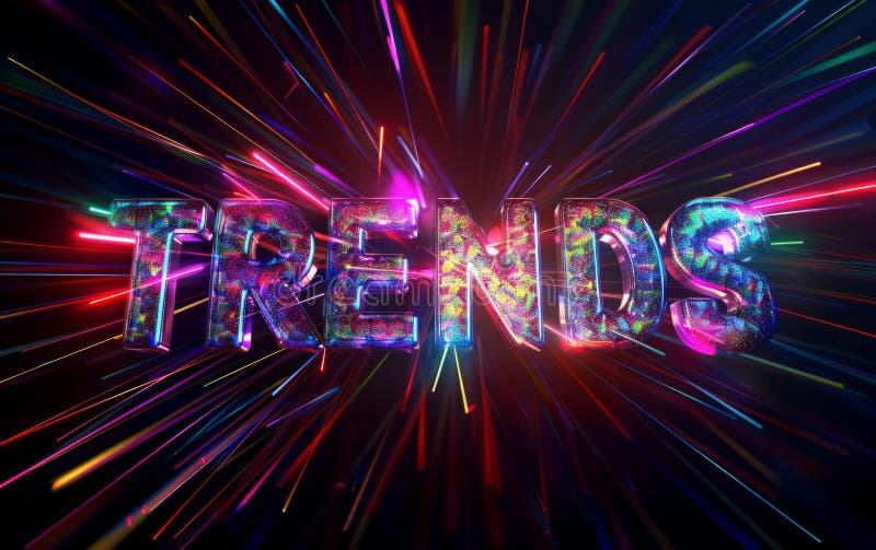 Glittering TRENDS Text with Dynamic Light Rays Stock Image - Image of ...