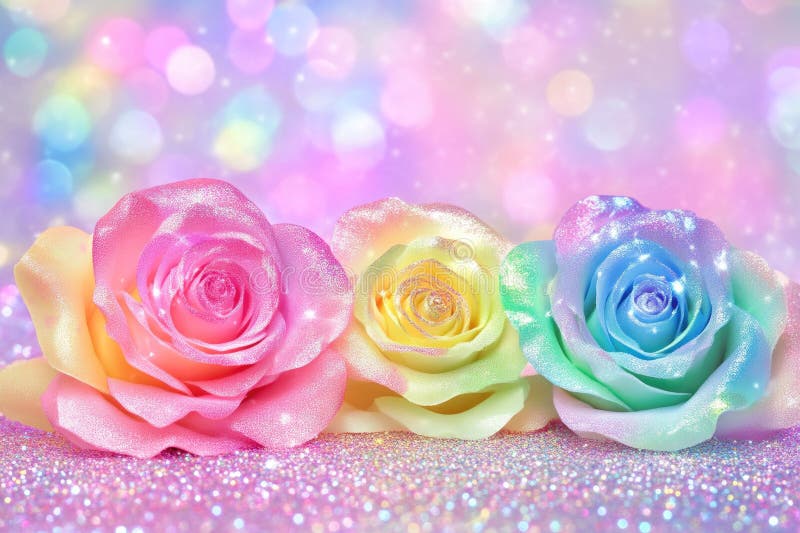 Glittery Background with Cartoon Rainbow Roses. Stock Illustration ...