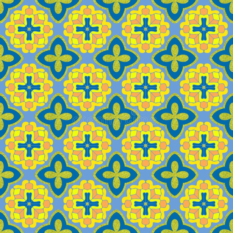 Glittery Folk Art Repeat Tile in 60s Colors Stock Illustration ...