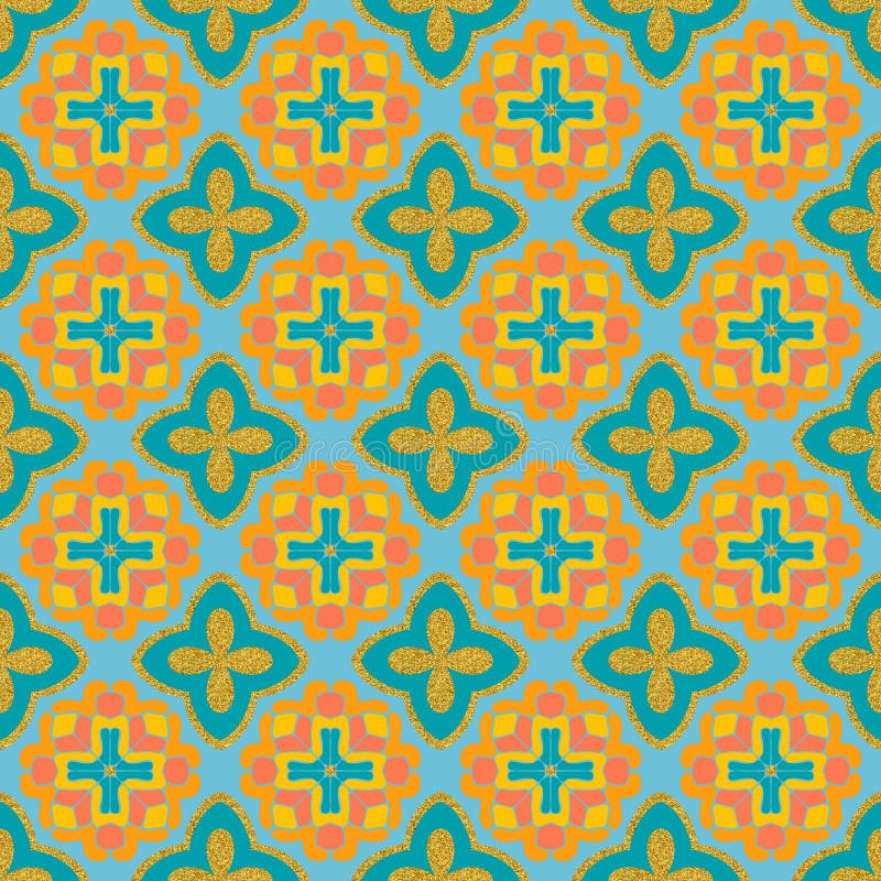 Glittery Folk Art Repeat Tile in 60s Colors Stock Illustration ...