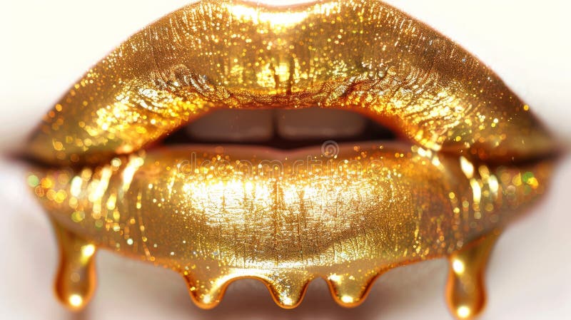 Glittery Glossy Lips with Chrome Effect in Studio Lighting Stock Photo ...