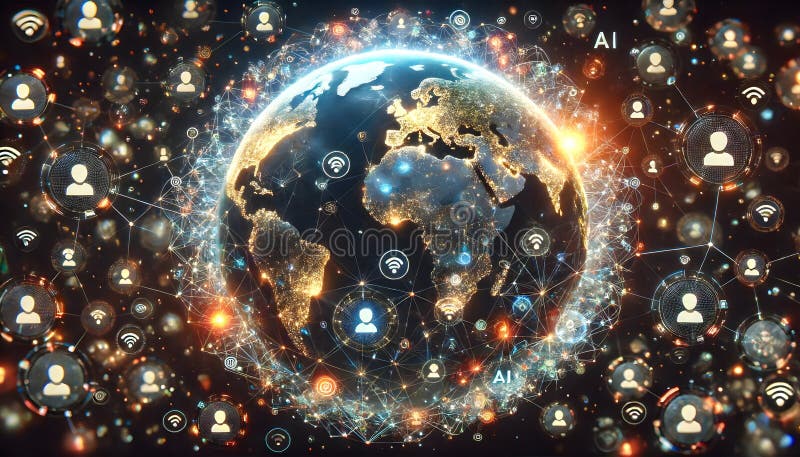 Global AI Network Visualized As a Glowing, Interconnected Web Spanning ...