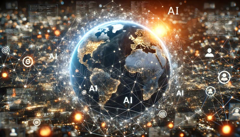 Global AI Network Visualized As a Glowing, Interconnected Web Spanning ...