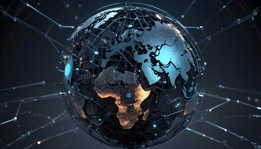 Global AI Network Visualized As a Glowing, Interconnected Web Spanning ...