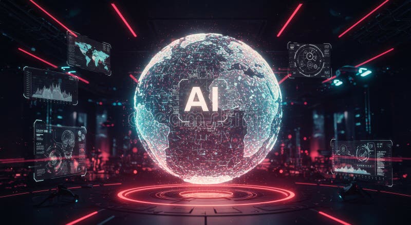 Global AI Technology Network Futuristic Globe with AI Data Network ...