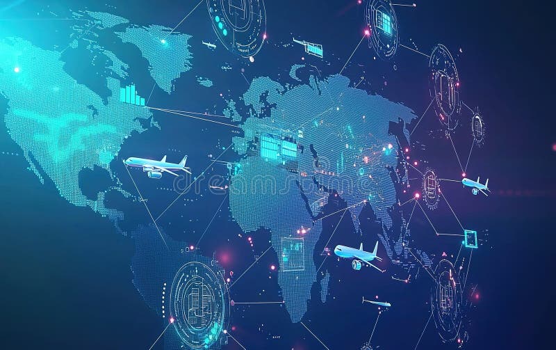 Global Air Travel Network Visualization Showcasing Aircraft Routes and ...