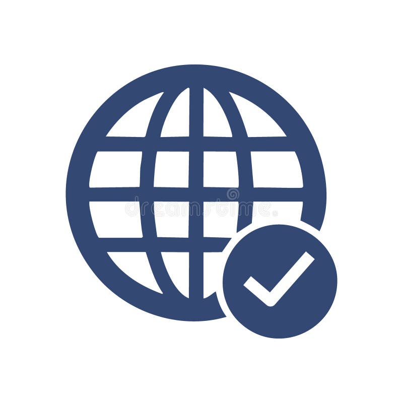 Global Approval Icon. Blue Globe Icon with Checkmark Stock Illustration ...
