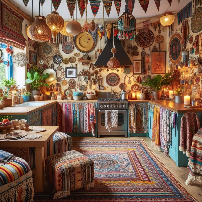 47 48. Global Boho Kitchen_ Eclectic Mix of Global Patterns, Te Stock ...