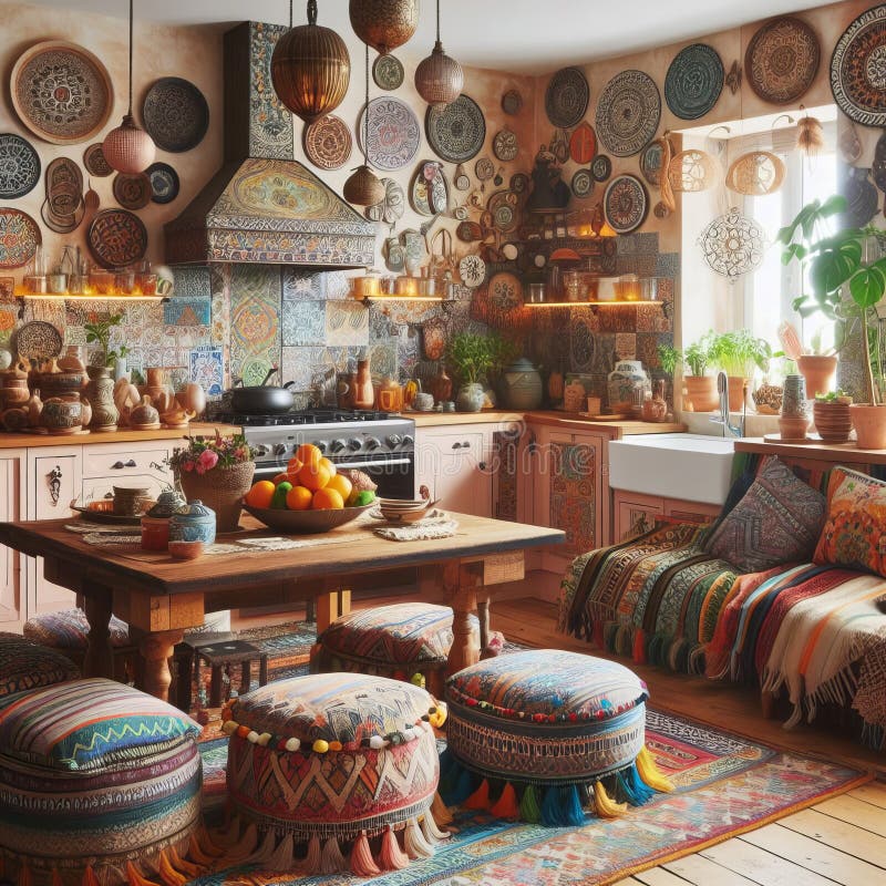 44 48. Global Boho Kitchen_ Eclectic Mix of Global Patterns, Te Stock ...