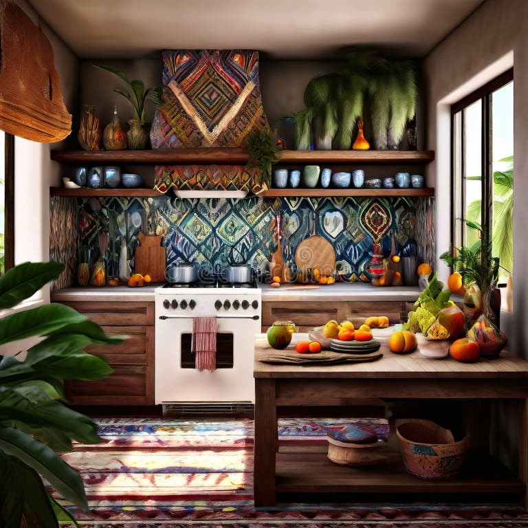 Global Boho Kitchen Eclectic Mix of Global Patterns Textures a Stock ...
