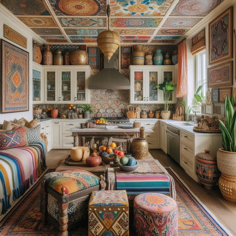 Global Boho Kitchen Eclectic Mix of Global Patterns, Textures, Stock ...