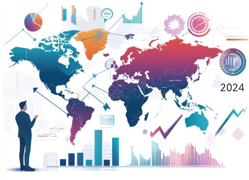 Global Business Analysis Illustration with World Map and Data Charts ...