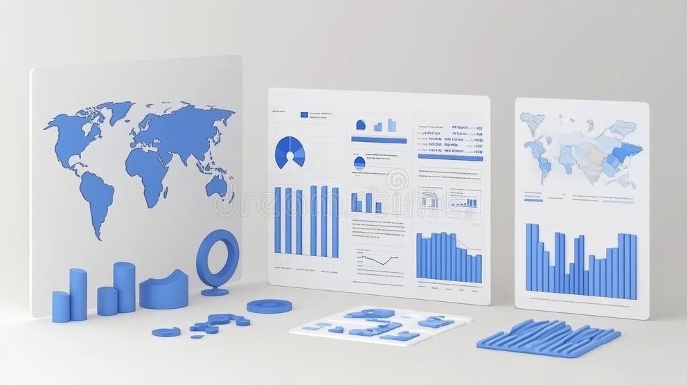 Global Business Analytics, Data Visualization with Blue Graphs and ...