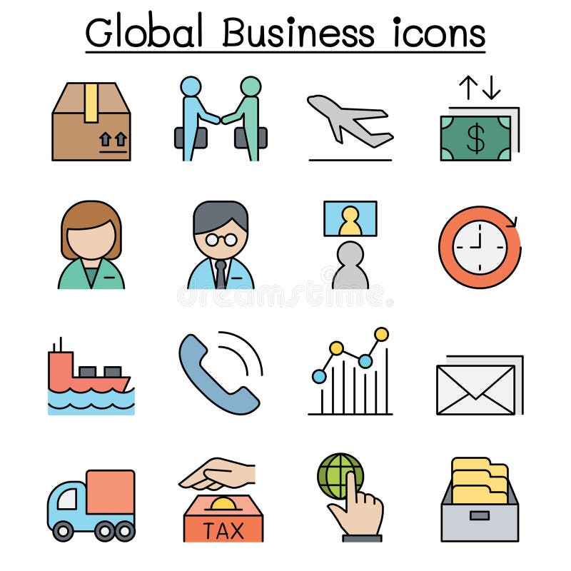 Global Business Color Line Icon Set Stock Vector - Illustration of ...