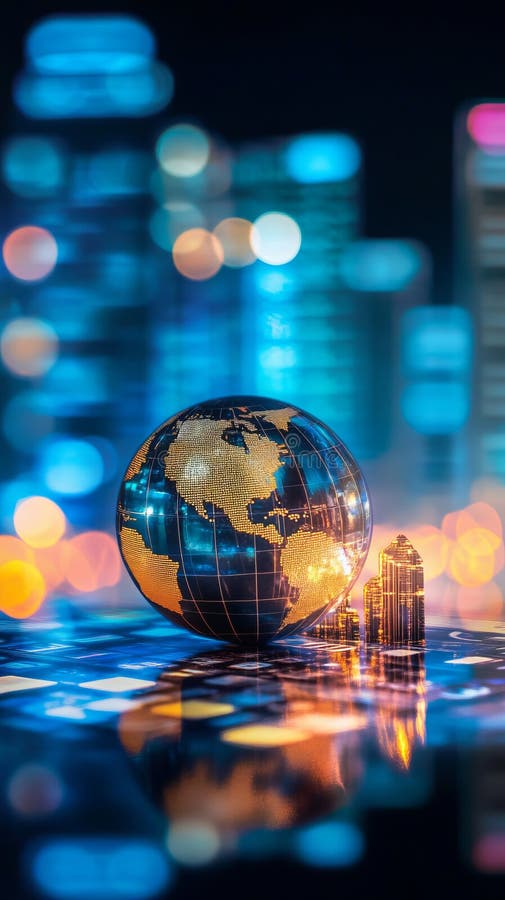Global Business Concept with Globe and Cityscape in Background Stock ...