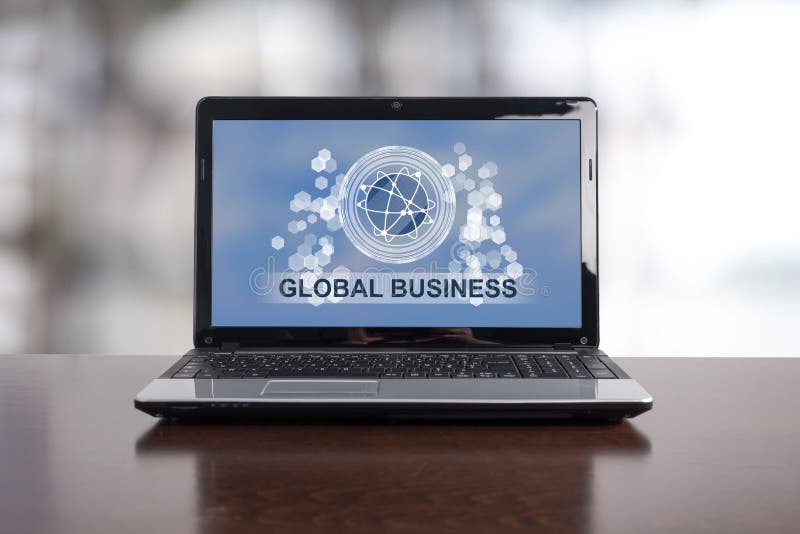 Global Business Concept on a Laptop Stock Photo - Image of media ...