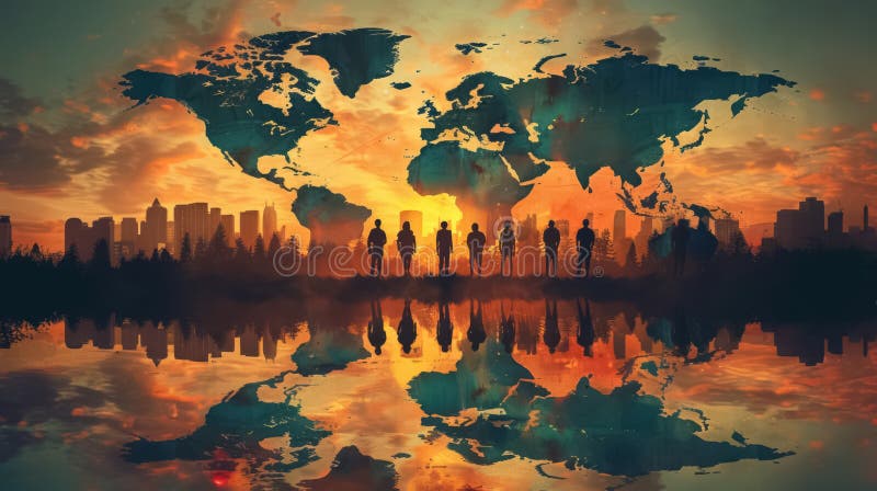 Global Business Concept, Business People Standing on World Map ...