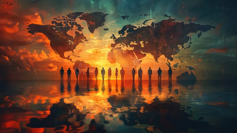 Global Business Concept, Business People Standing on World Map ...