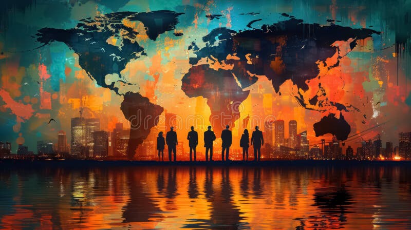 Global Business Concept, Business People Standing on World Map ...