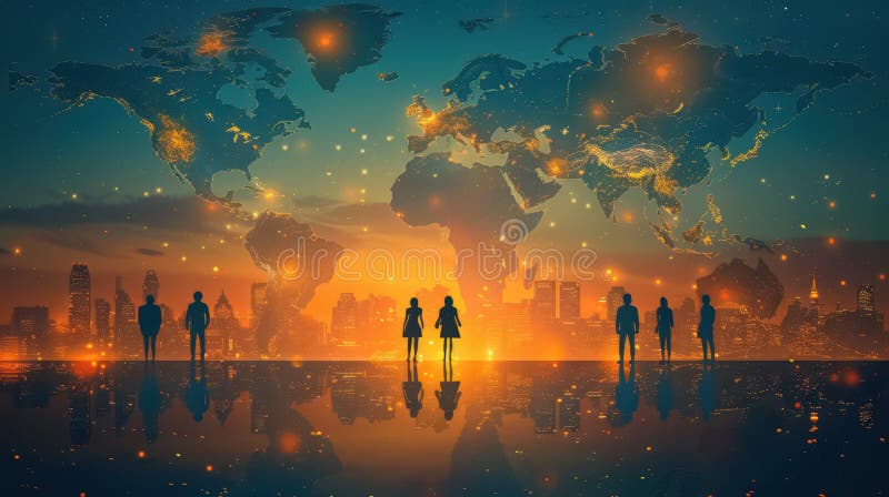 Global Business Concept, Business People Standing on World Map ...