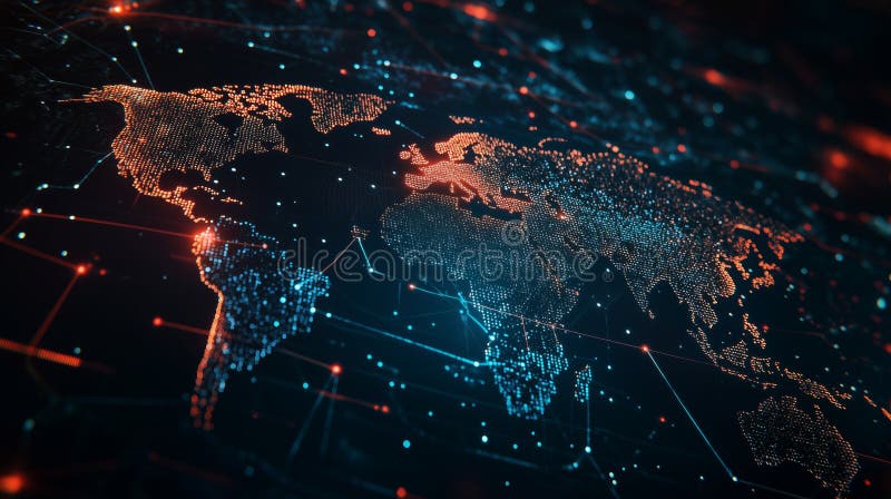 Global Business Concepts Illustrated with World Map and Technological ...