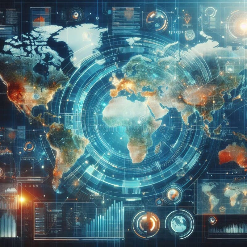Global Business Connectivity: World Map on Technological Background ...