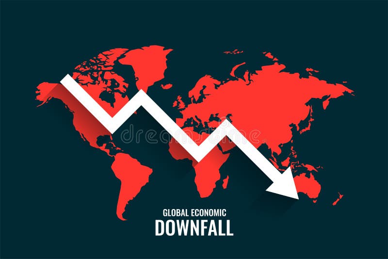 Global Business Downfall with Falling Arrow and World Map Stock Vector ...