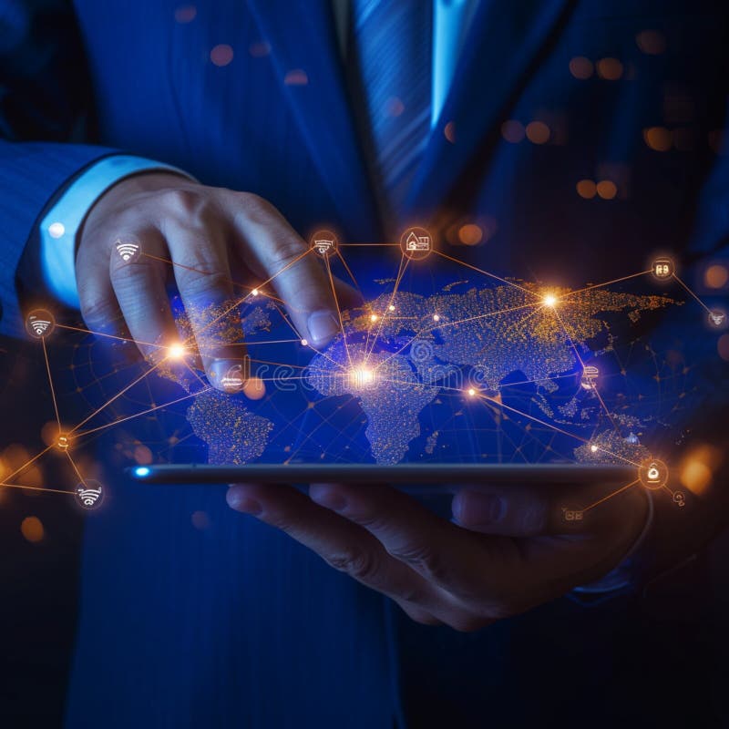 Global Business E Commerce Businessman Using Digital Tablet with World ...