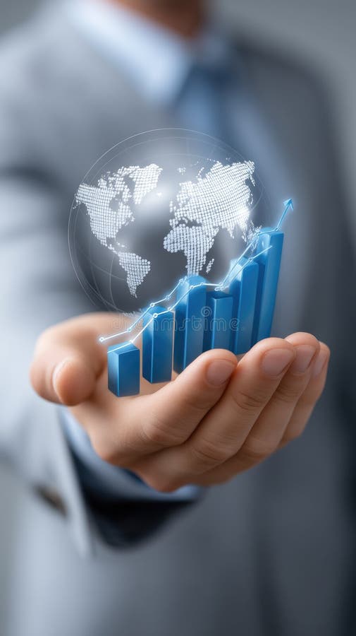 Global Business Growth with Glowing Chart and World Map Displayed on ...