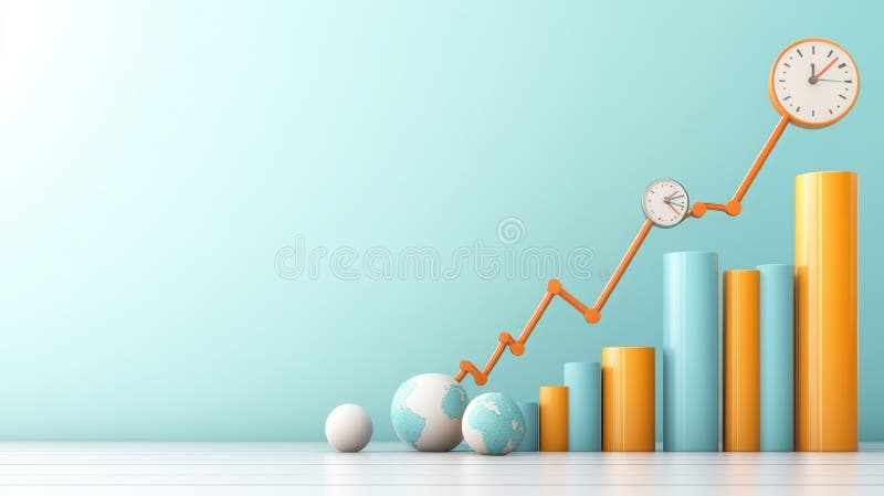 Global Business Growth Time Management Analysis, Clock, Graph Globe ...