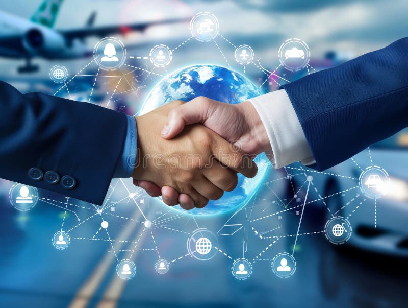 Global Business Handshake with Digital Network Stock Illustration ...