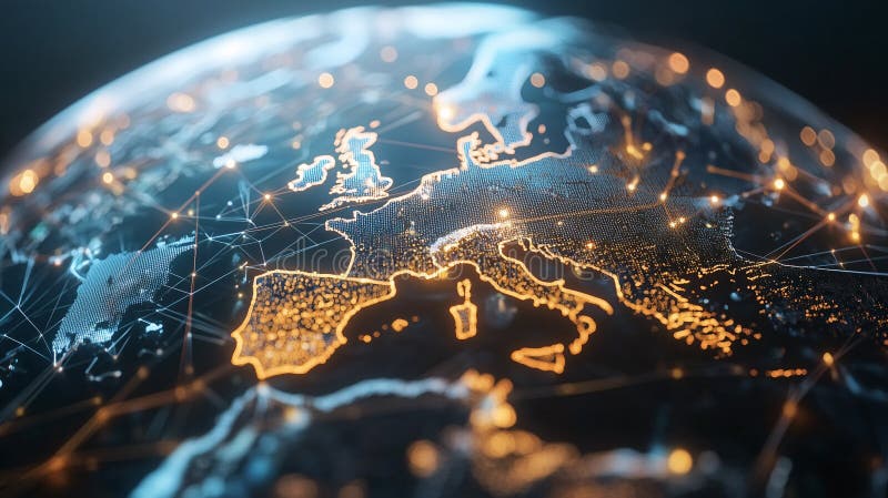 Global Business Hub Connecting Europe through Digital Network Stock ...